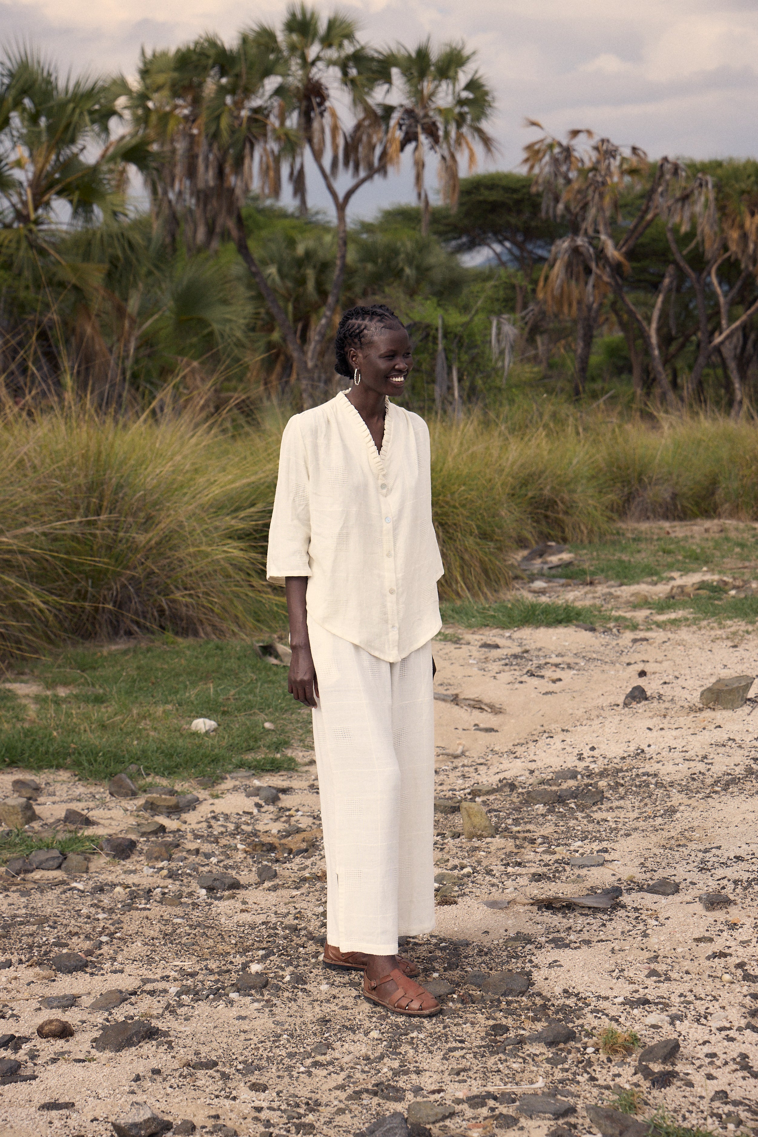 Frill neck Sailor shirt - Natural – Hamaji Studio