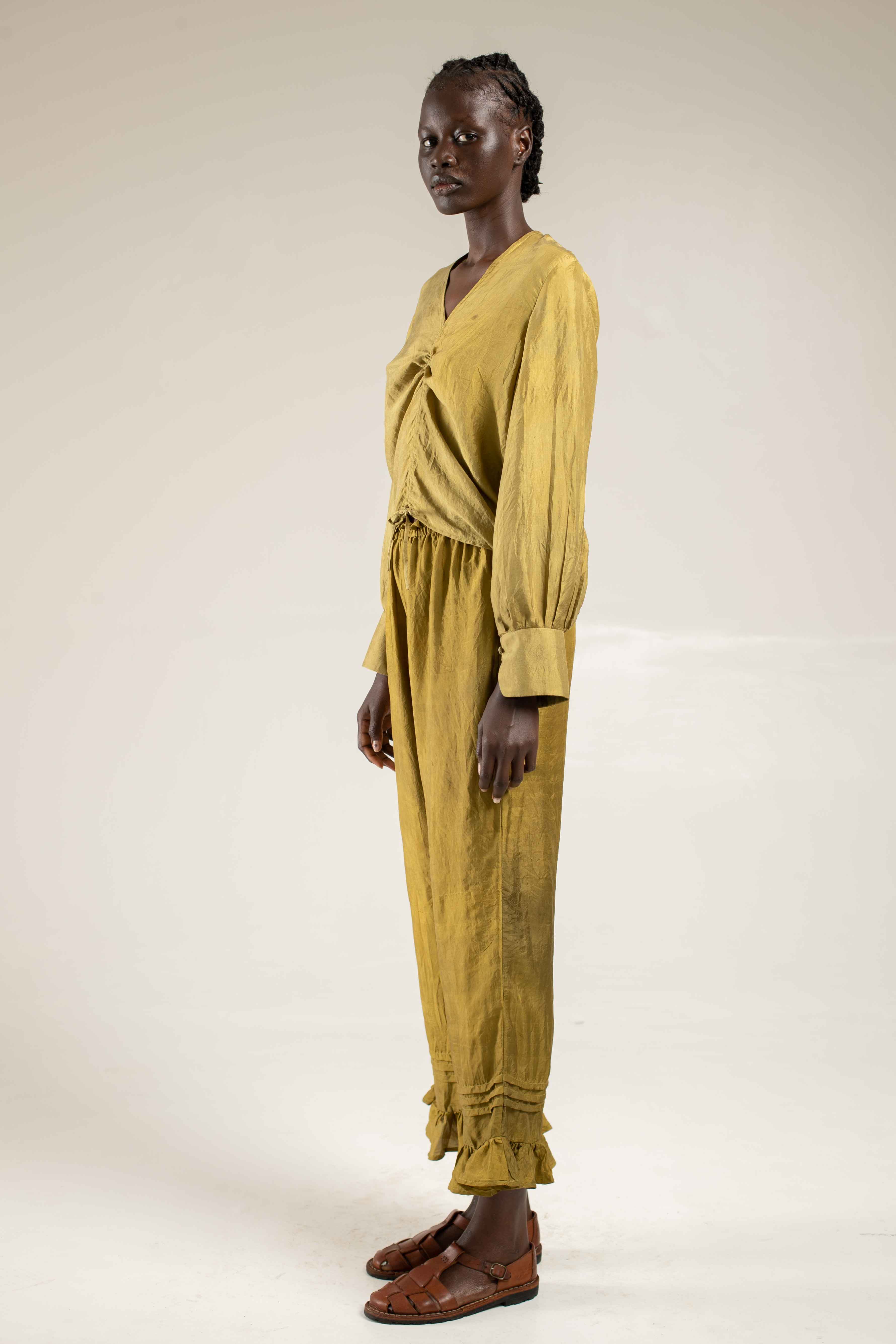 Frill hem pants Olive – Hamaji Studio